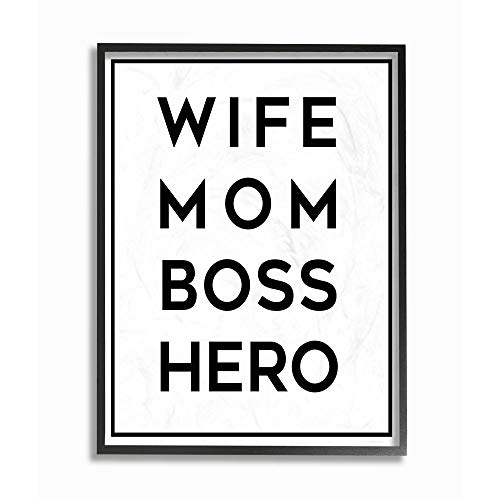 Stupell Industries Wife Mom Family Home Inspirational Word Black And White Design Framed Giclee Texturized Art by Anna Quach, 11 x 1.5 x 14, Multi-Color