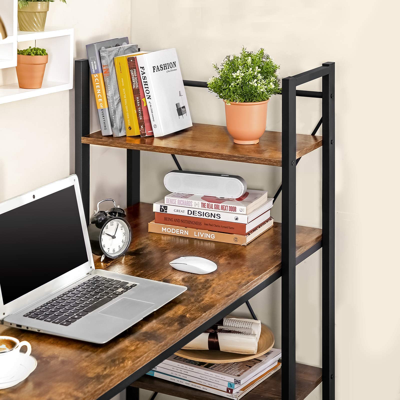 VASAGLE Computer Desk, 55 Inch Study Writing Desk with Storage Shelves for Home Office, Industrial Style PC Laptop Table, Easy Assembly, Sturdy, Rustic Brown and Black ULWD49X