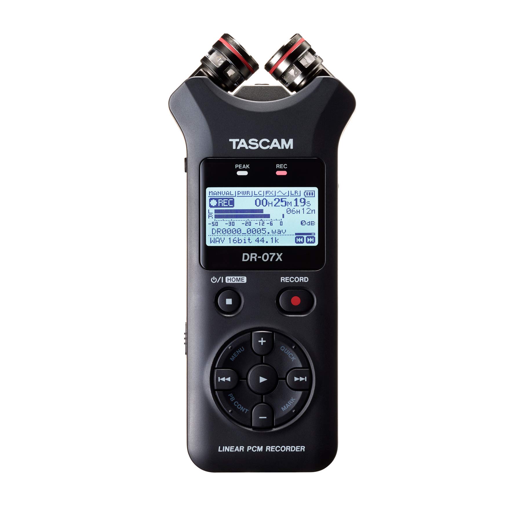 Tascam DR-07X Stereo Handheld Digital Audio Recorder and USB Audio Interface Bundle with 32GB MicroSD Card, Clip-On Lavalier Mic and USB 2.0 Card Reader (4 Items)