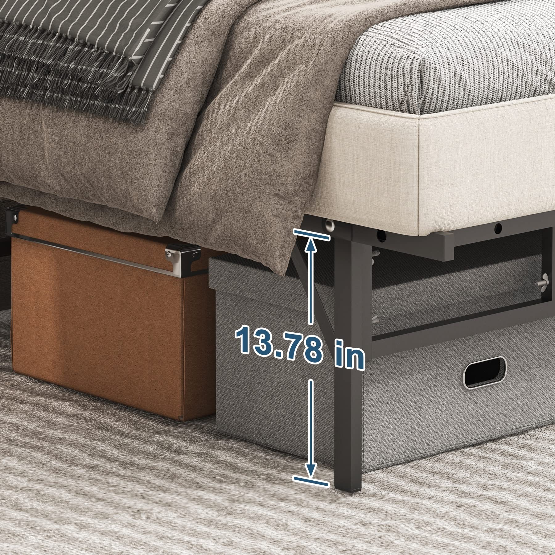 Saudism Metal Platform Bed Frame Full Size, 14 Inch Black Bed Frame, Mattress Foundation, No Box Spring Needed, Easy Assembly and Storage, Foldable, Steel Slat Support, Full