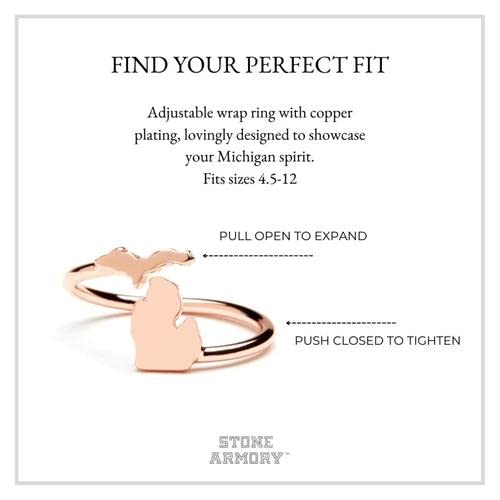 Stone Armory State of Michigan Ring | Adjustable Michigan Map Ring | Unique MI Jewelry | Souvenir Gifts (Copper Plated Brass)