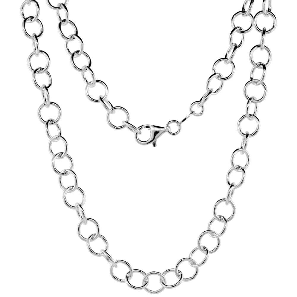 Sterling Silver Circle Link Cable Chain Necklace 6.9mm Nickel Free Italy, 22 inch