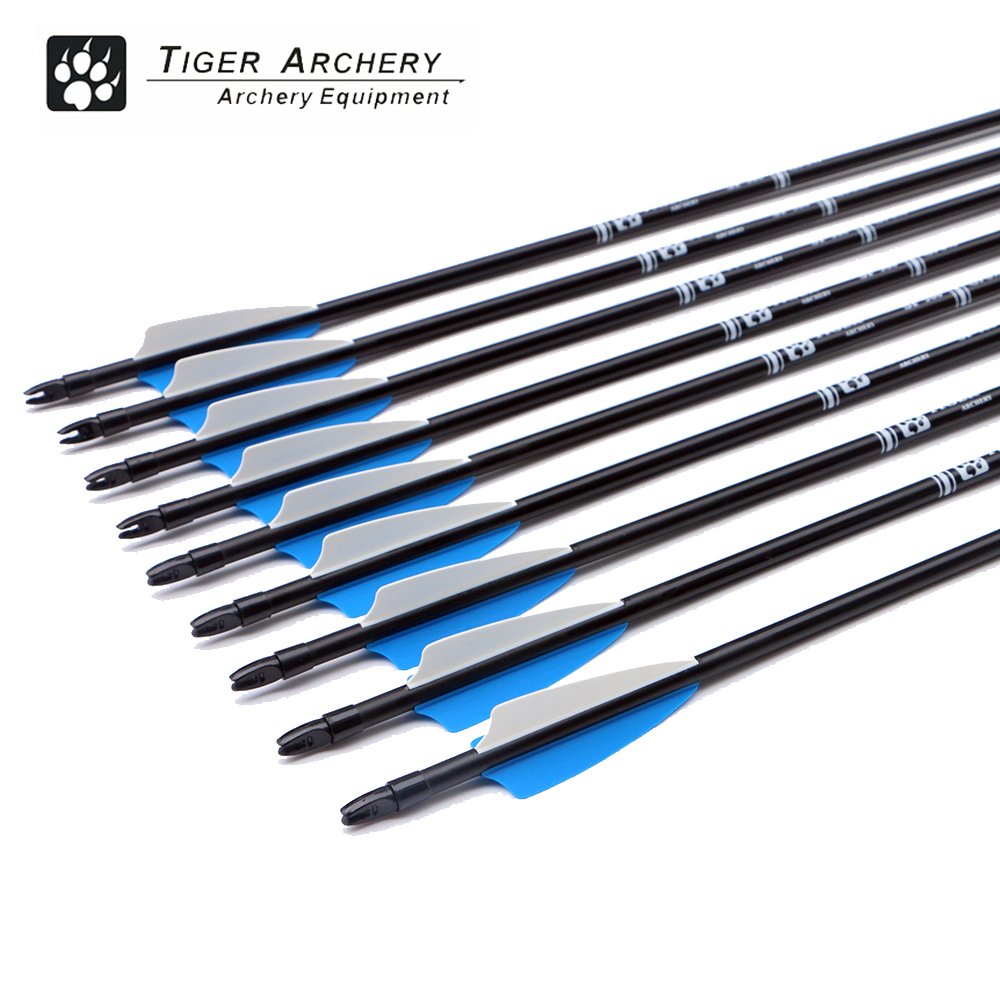 Tiger Archery 30inch Fiberglass Arrow with Replaceable Arrowhead Spine 500 for Recurve and Compound Bow Hunting and Practice Hunting (Black White, 30)