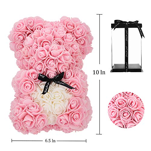 VSBNZXS Unique Gifts,Rose Bear,Rose Teddy Bear in a Gift Box - Birthday Gift for Women,Gifts for mom Fully Assembled Gift Box (Light Pink)