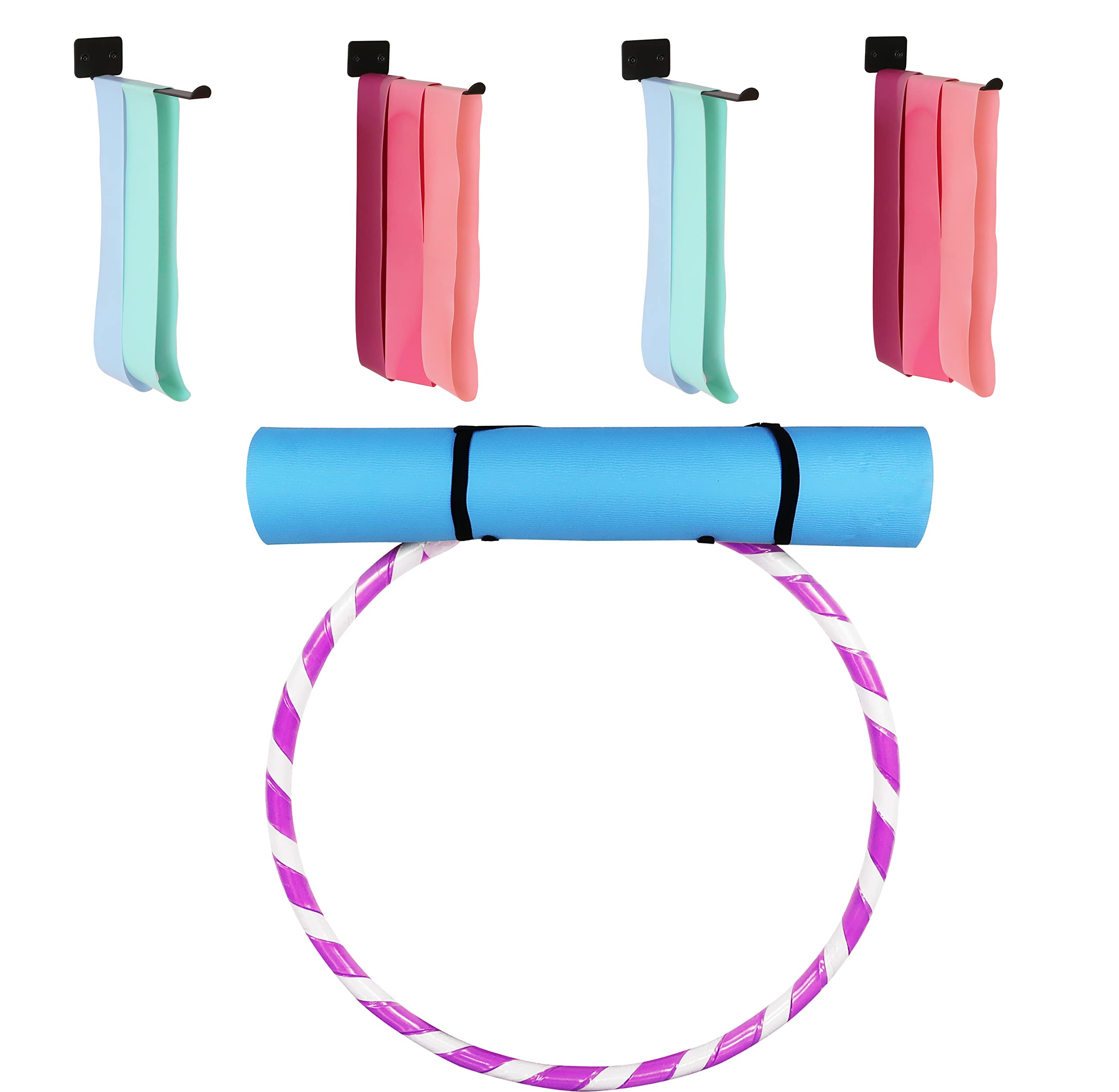 Yoga Mat Storage Rack Wall Mounted Wall Holder,4 Pcs 2 Set Multi Purpose Exercise Mat Wall Hanger Wall Hooks for Storing Yoga Mats,Yoga Blocks, Foam Roller,Exercise Mat