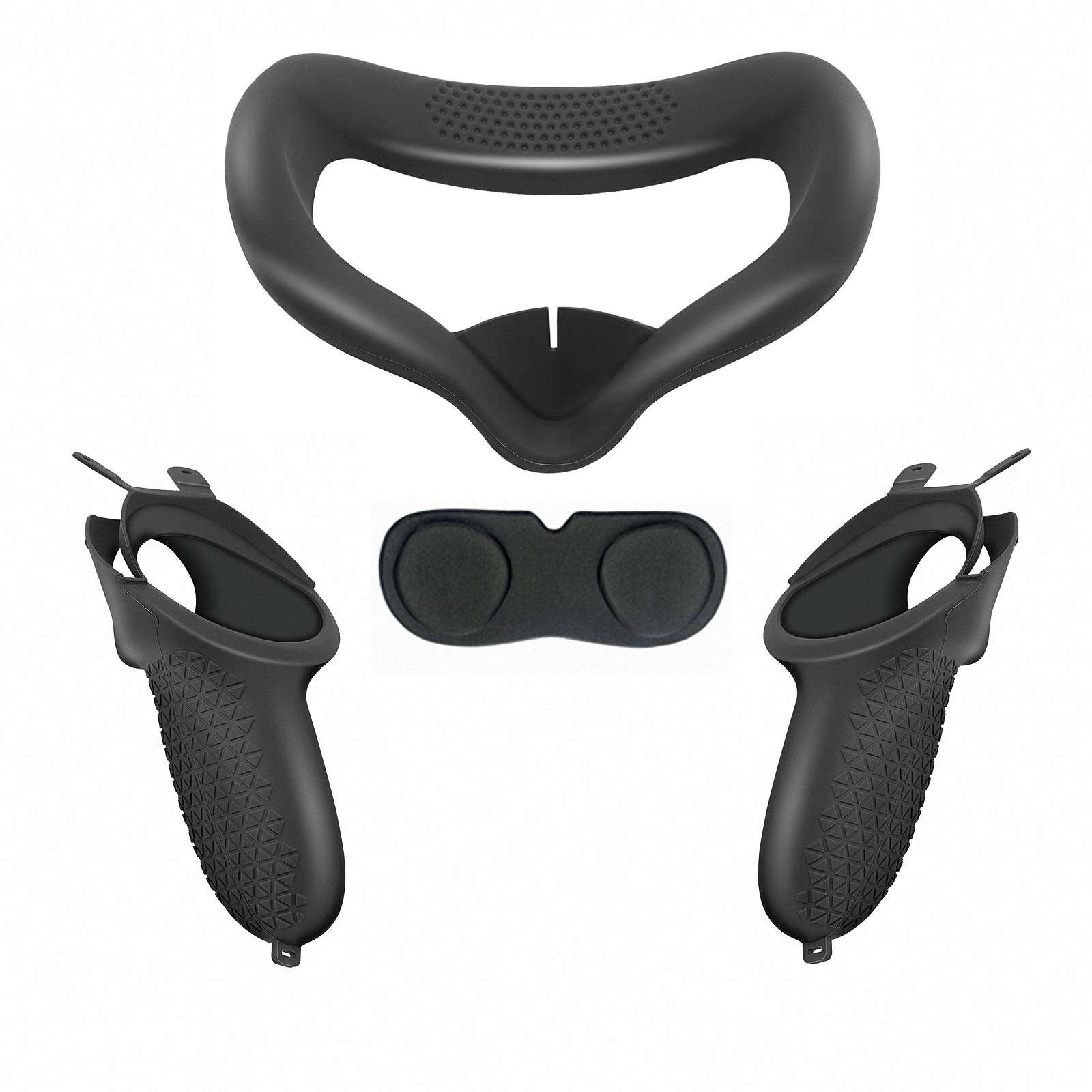 VOKOO VR Protective Cover Compatible with Oculus Quest 2, Silicone Face Cover, Touch Controller Grip Cover and VR Lens Protect Cover - Black