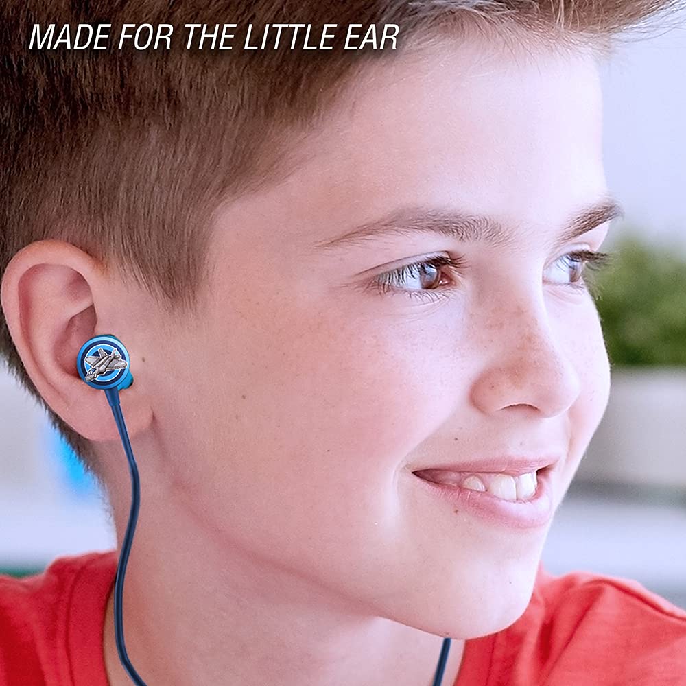 Volkano Cute Wired Earbuds for Kids - 3.5mm Output for Computer, Cell Phones, & More - in Ear Silicone Noise Isolating Child Sized Earbuds with Storage Case - (Blue) Jet Series