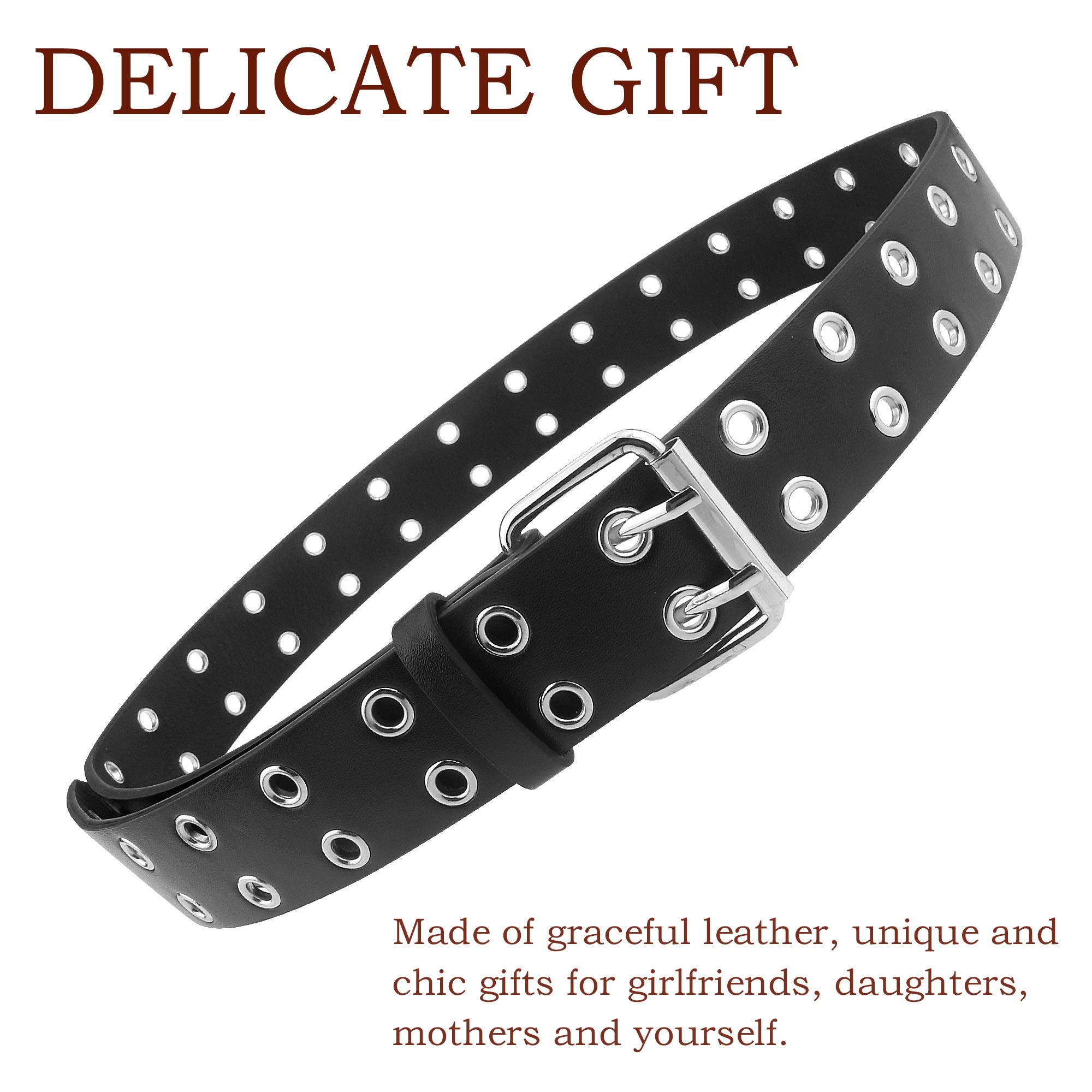 Udekit Women's PU Leather Belt Double Silver Grommet Soft Faux Leather Waist Belt Large Size (3 Pieces/Set)