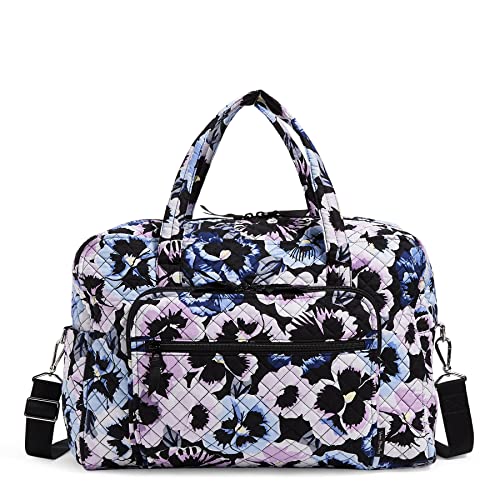 Vera Bradley Women's Cotton Weekender Travel Bag, Plum Pansies - Recycled Cotton, One Size