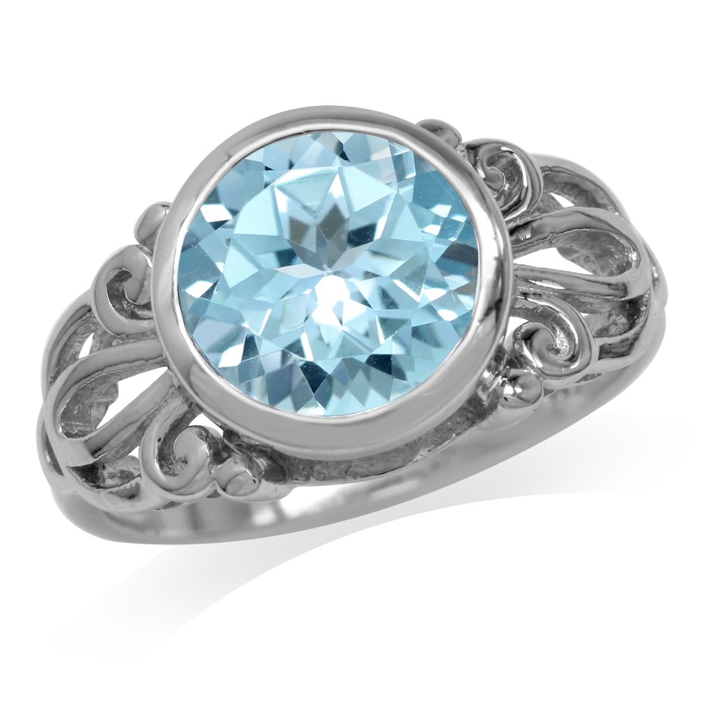 Silvershake 3.34ct. 10mm Natural Round Shape Smoky Quartz White Gold Plated 925 Sterling Silver Filigree Ring Size 8