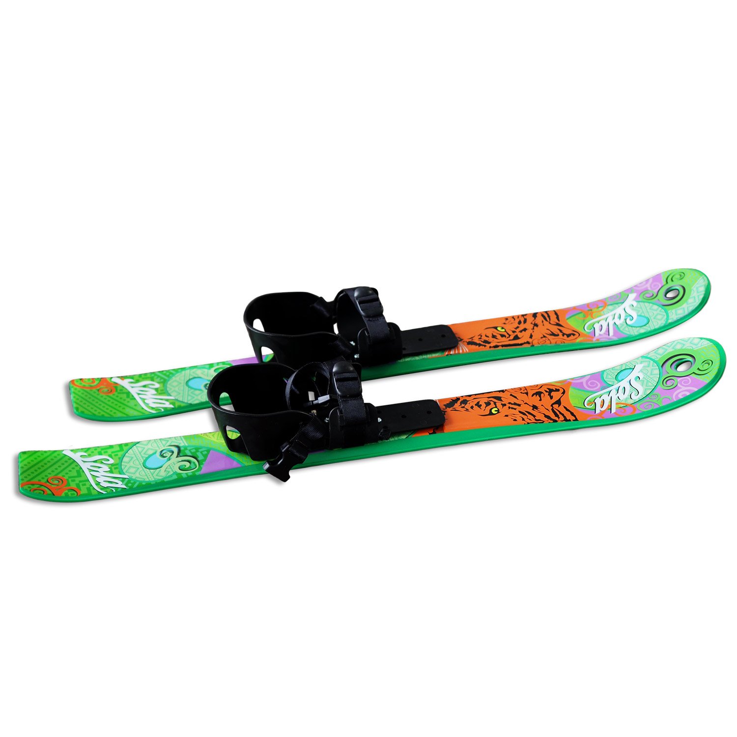 Sola Winter Sports Kid's Beginner Snow Skis and Poles with Bindings Age 3-4 (Tiger)