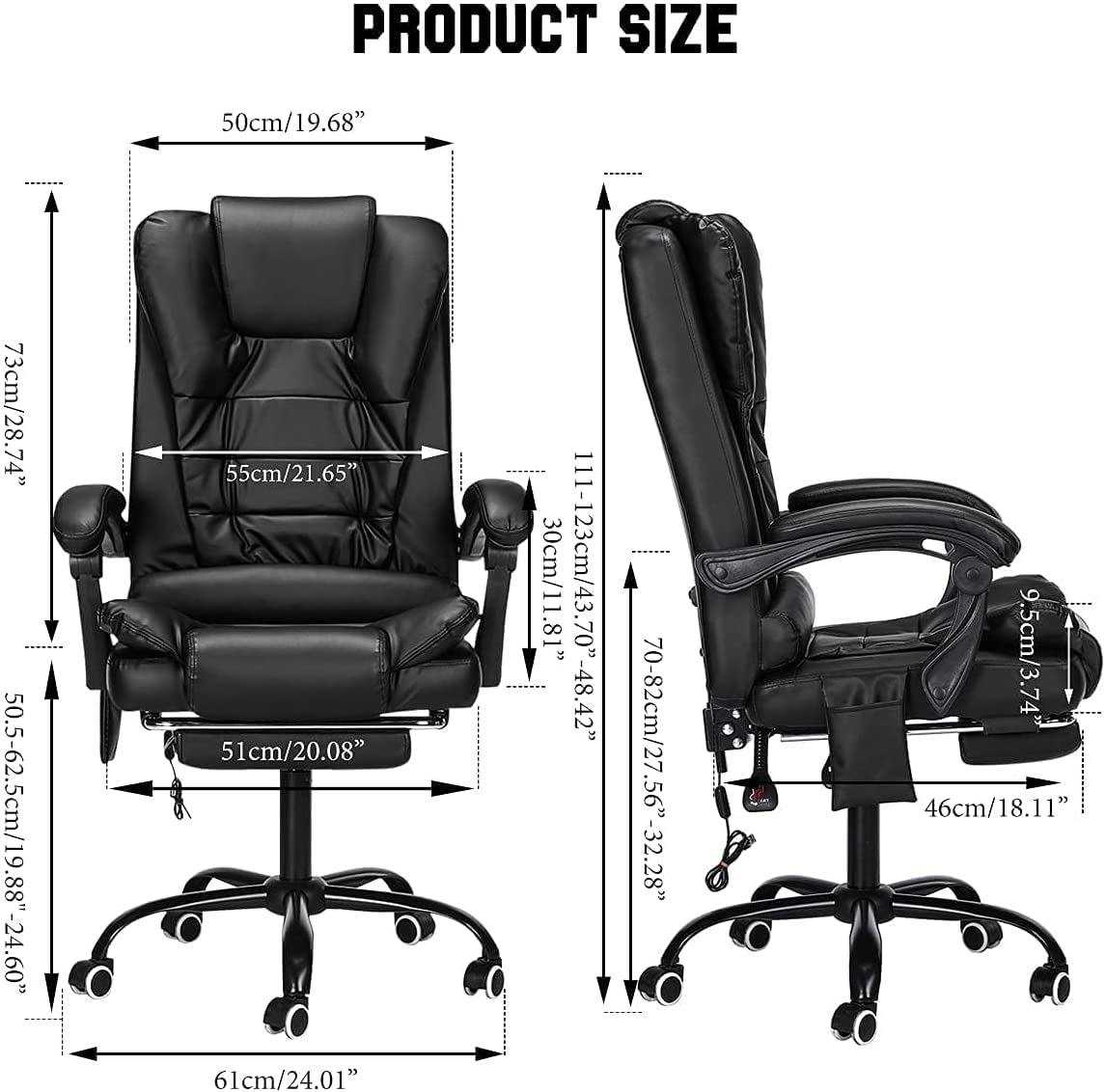 VANSPACE Executive Office Chair with Massage and Footrest Reclining Office Chair Soft Leather High Back Computer Desk Chair with Lumbar Support Padded Armrest for Home Office