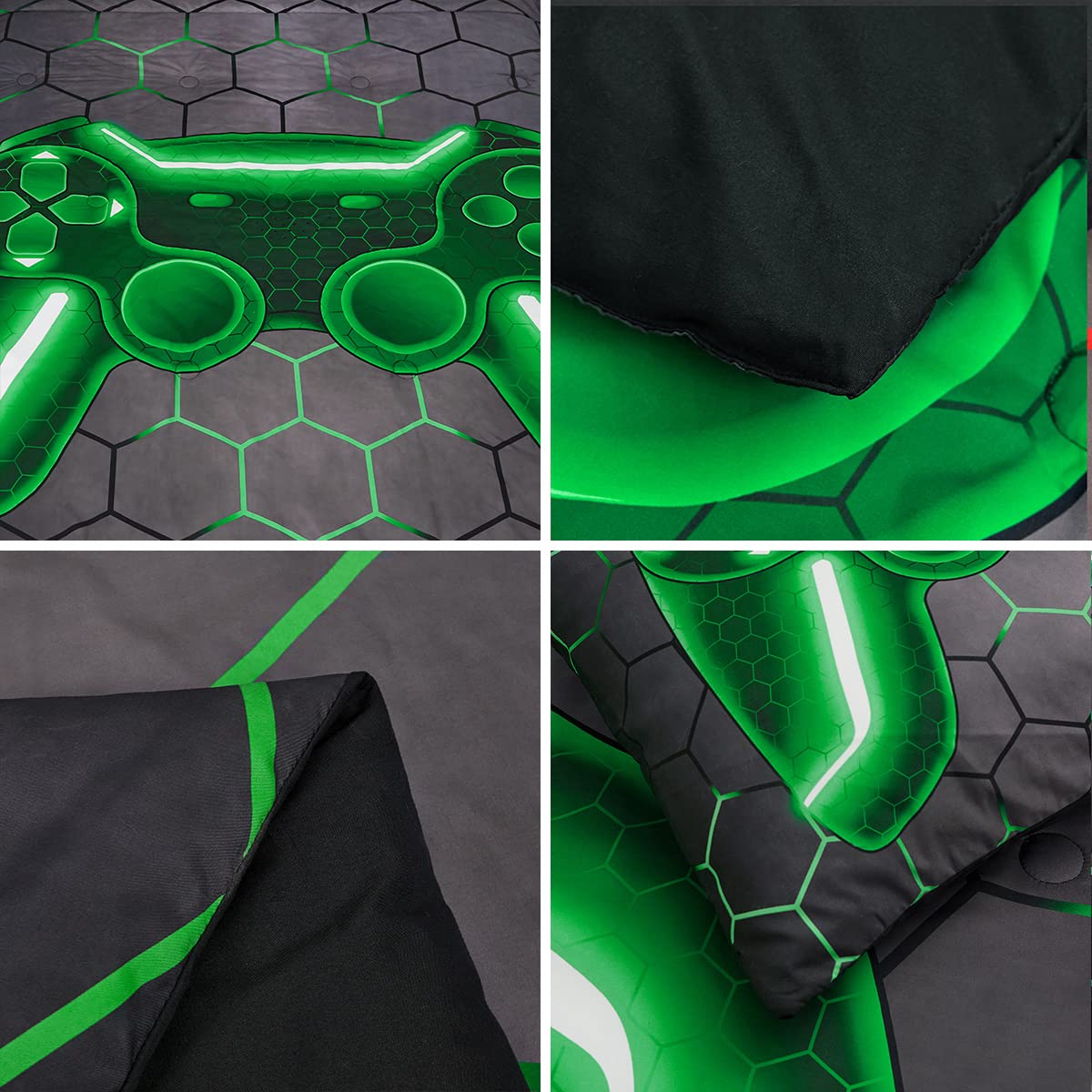 Tasselily Game Console Twin Comforter Set for Boys Girls, Green Honeycomb Gaming 6 Piece Bed in A Bag Teen Kids Bedding Sets with sheets