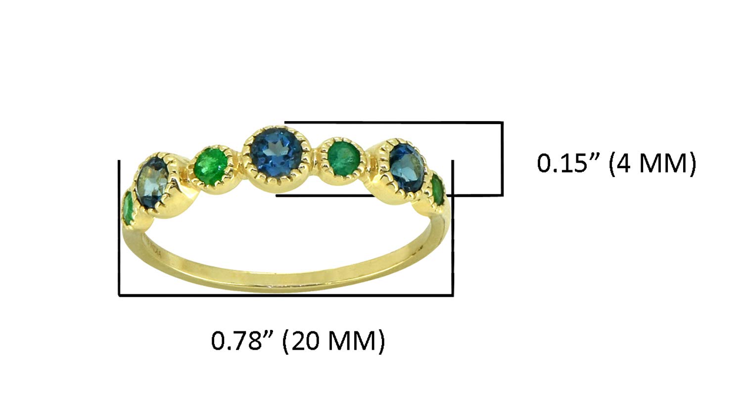 YoTreasure London Blue Topaz Emerald 14K Yellow Gold Eternity Band Ring Jewelry