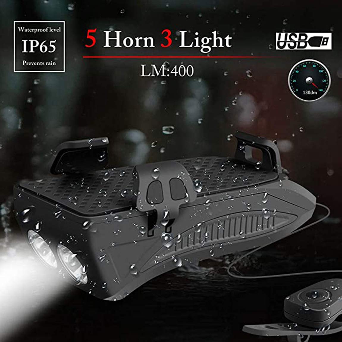 ShipXO 4-in-1 Bike Headlight,Bicycle Horn,Phone Holder,USB Rechargeable Power Bank,Waterproof Adjustable Shock-Absorbing with LED Light & Horn S10,Black