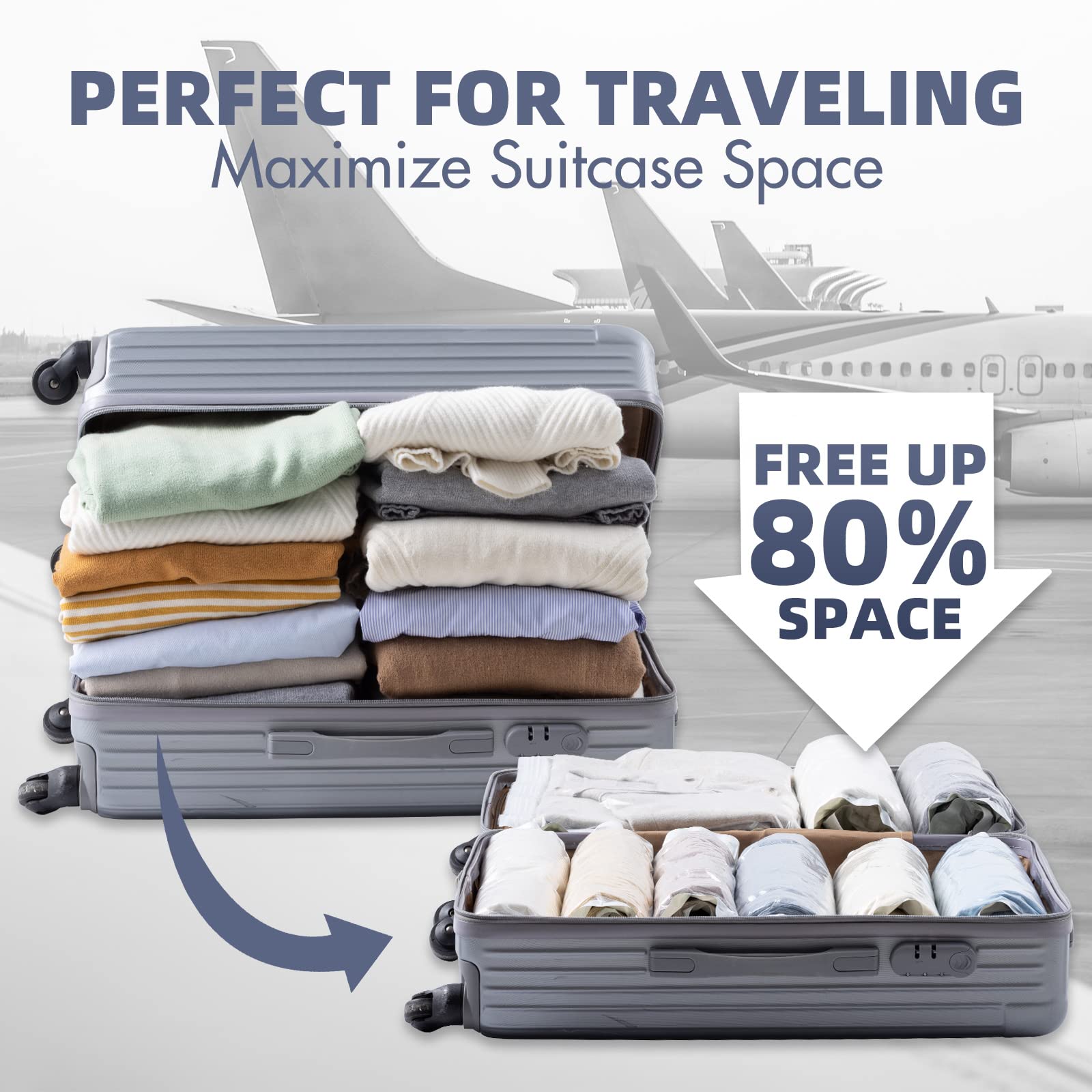 TAILI 12 Pack Travel Compression Bags, Roll Up Space Saver Bags (6 Large, 6 Medium), No Vacuum Needed Reusable Packing Bags for Luggage, Suitcase, Backpack, Travel Essentials