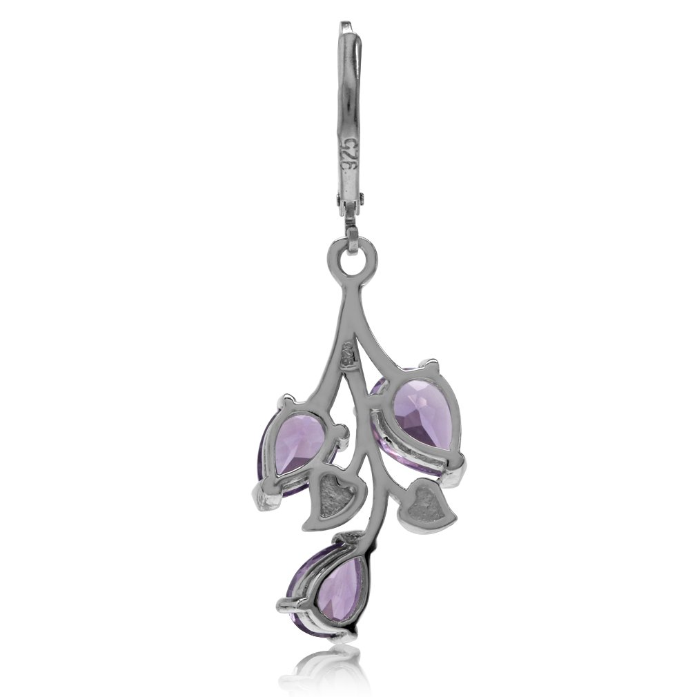 Silvershake 4.66ct. Genuine Amethyst 925 Sterling Silver Leaf Leverback Dangle Earrings