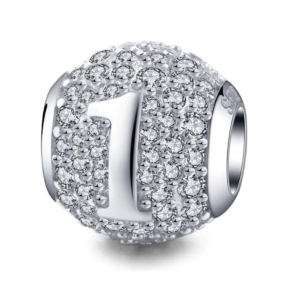 Sterling Silver Commemorative Number 1 Charm Bead fit Pandora 3mm Snake Bracelet for Women, 925 Number One Bead for Jewelry Making, Birthday Christmas Thanksgiving Day Gift Jewelry