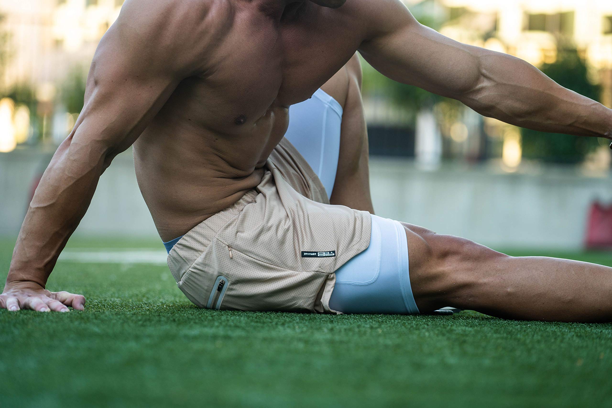 YoungLA Compression Shorts - Soft, Breathable, Stretchy Mens Compression Shorts with Pocket - Compression Shorts for Men 105 Black/White M