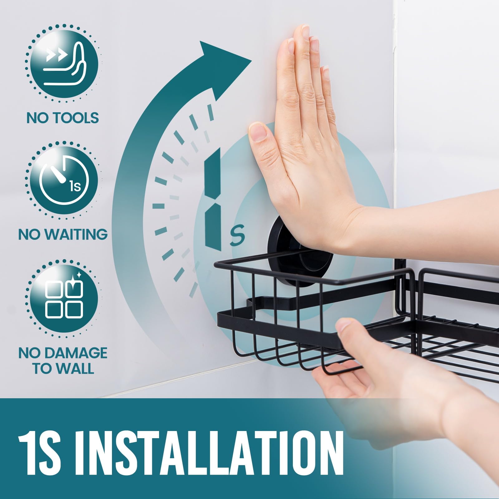 TAILI Corner Shower Caddy Suction Cups 2 Pack with Hooks Heavy Duty, Shower Shelf Basket Wall Mounted Organizer for Bathroom, Rustproof Stainless Steel Shower Rack, Drill-Free Removable
