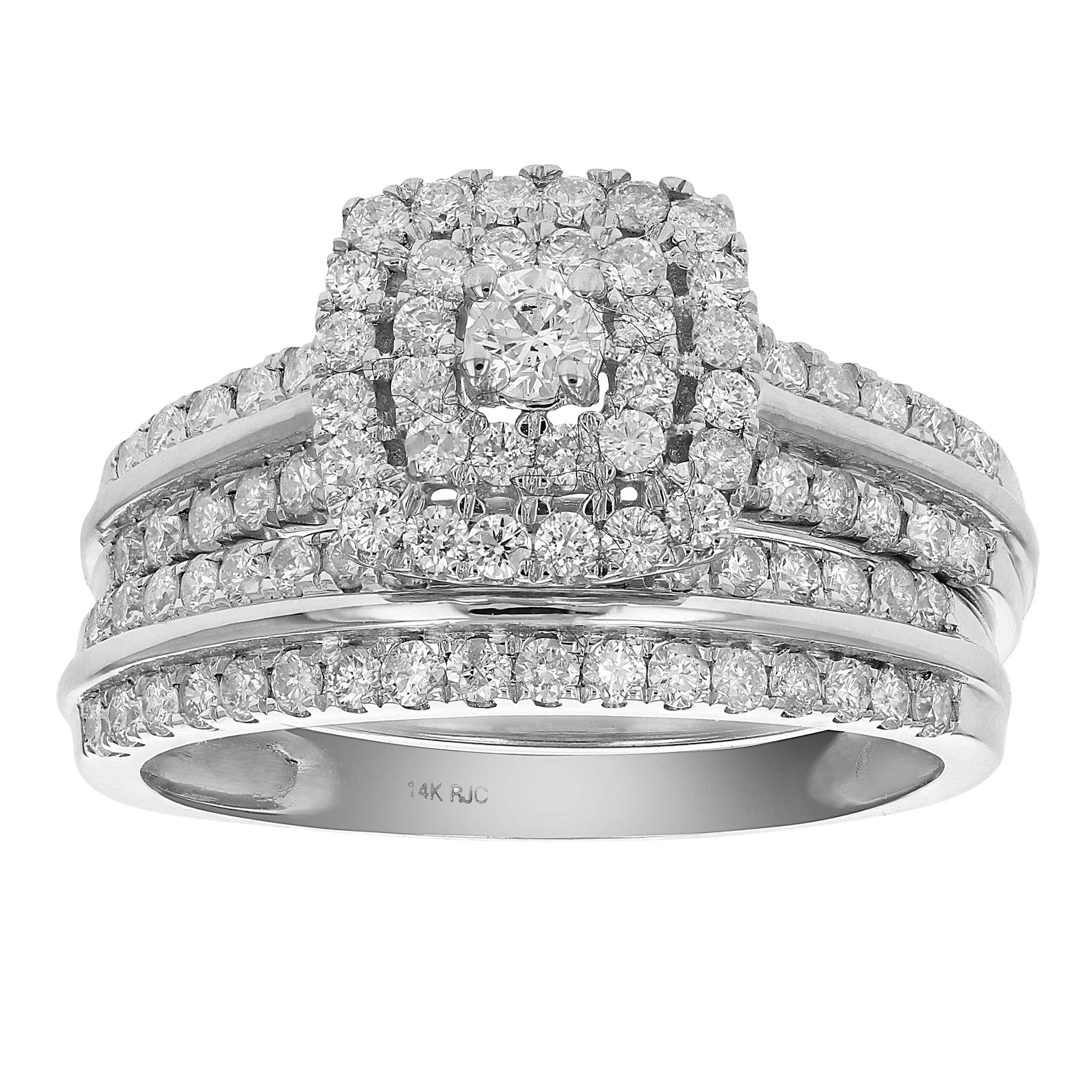 VIR JEWELS 1 CT Diamond Halo Cushion Wedding Engagement Ring Set 14K White Gold in Size 7
