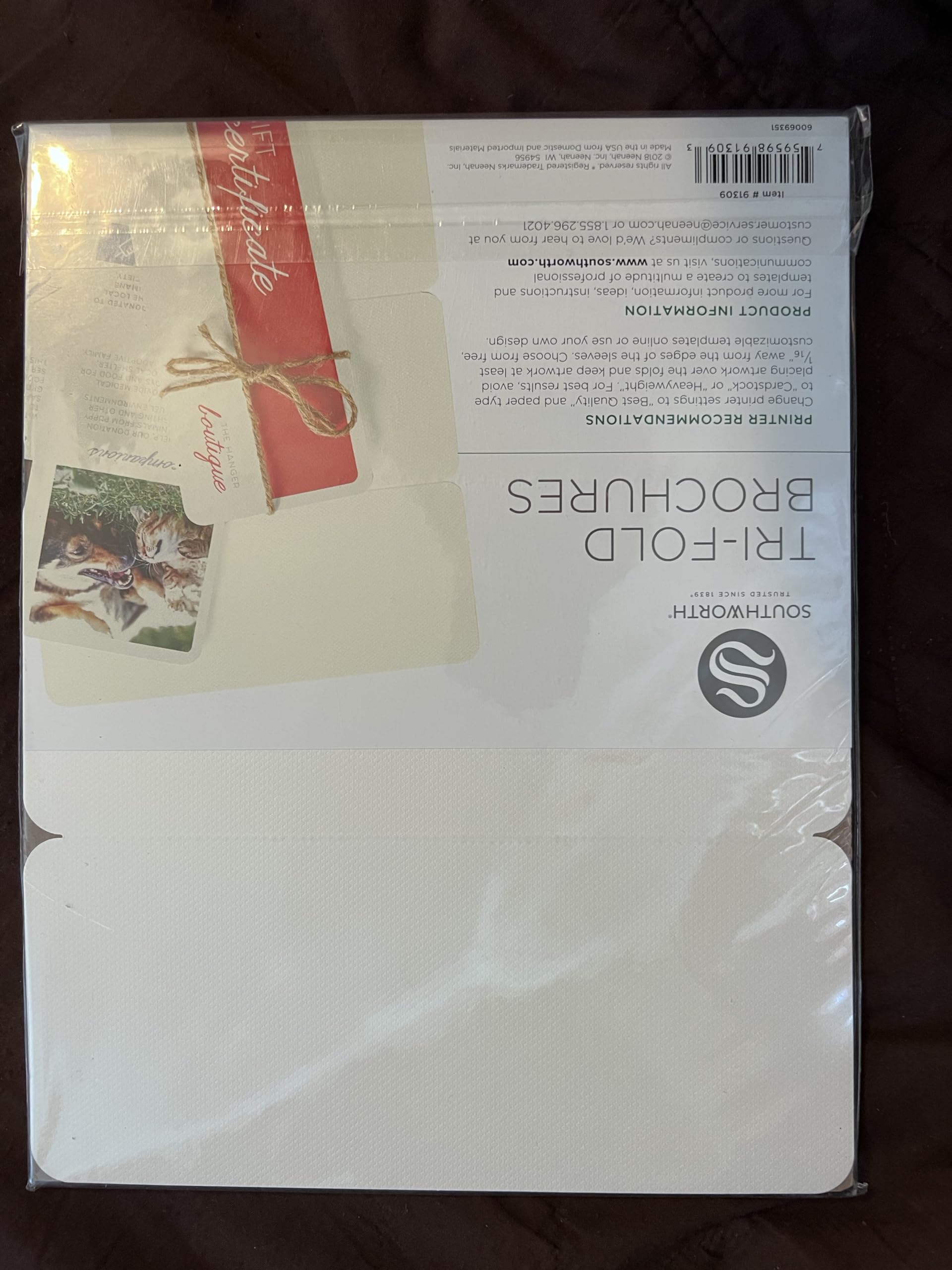 Southworth Tri-Fold Brochures, 8.5" x 11", 80 lb/216 gsm, Techweave Finish, Bare White, 25 Ct. - Packaging May Vary (91309)