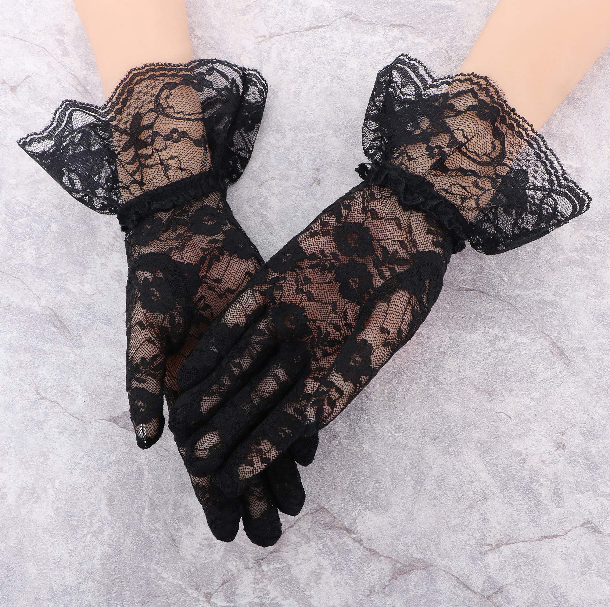 Simplicity Bridal Gloves Lace Wrist Length Special Occasion Wear, Black with Lace Wrist