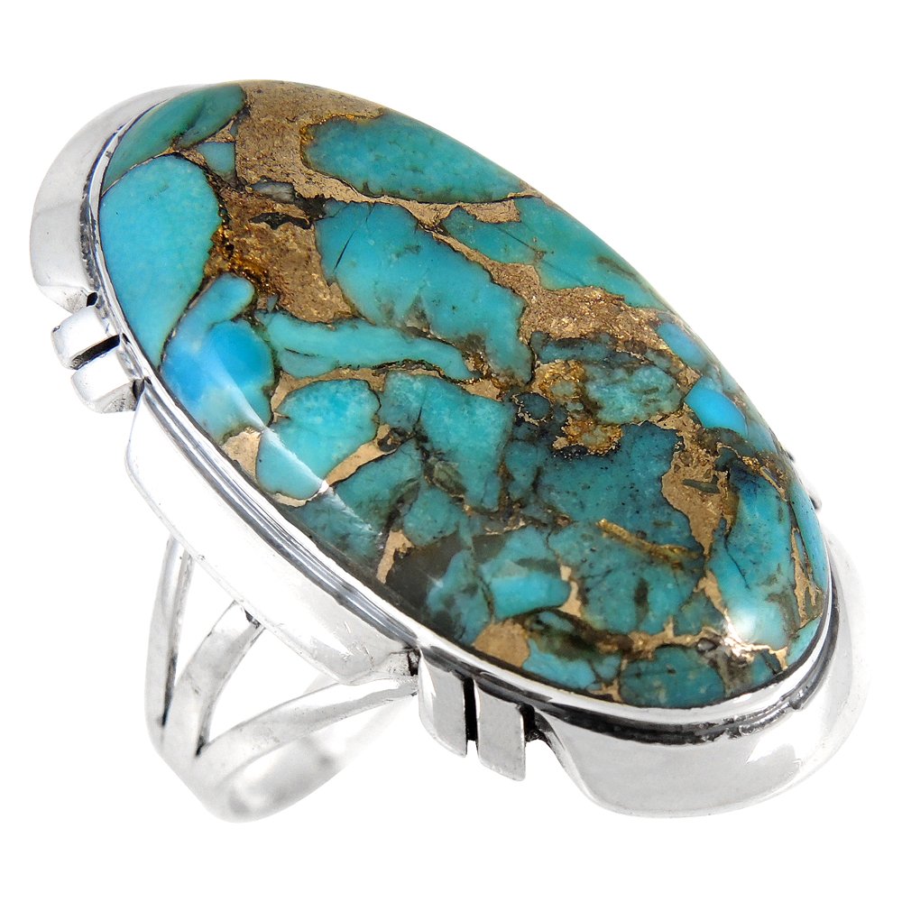 Sterling Silver 925 Ring with Genuine Turquoise (SELECT color) (Teal/Matrix Turquoise, 7)