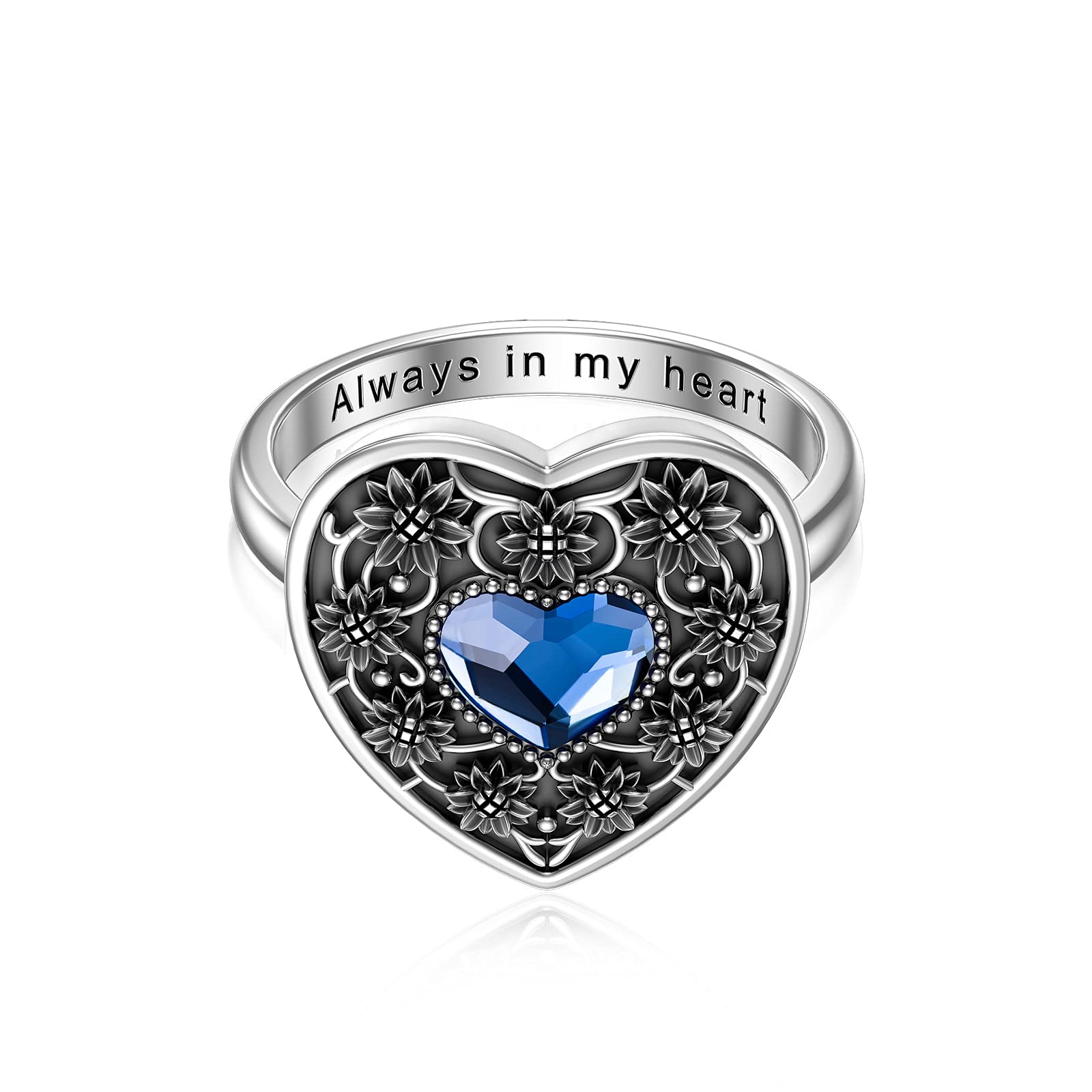 Sunflower Urn Ring for Ashes for Women Sterling Silver Memorial Keepsake Cremation Jewelry with Filling Tool - Alway in My Heart (7)