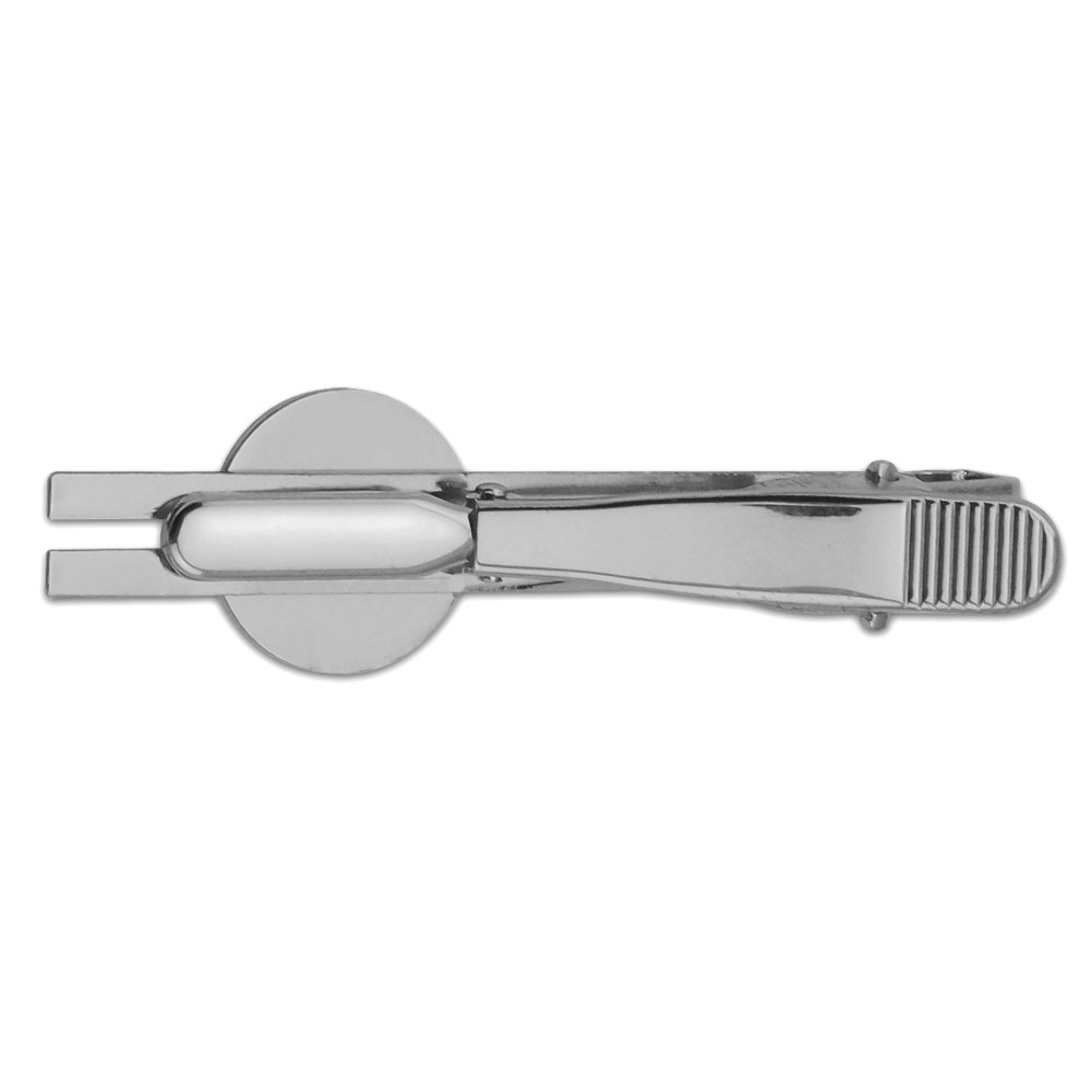 Subdued American USA Flag Black White Military Tactical Round Tie Bar Clip Clasp Tack Silver Color Plated
