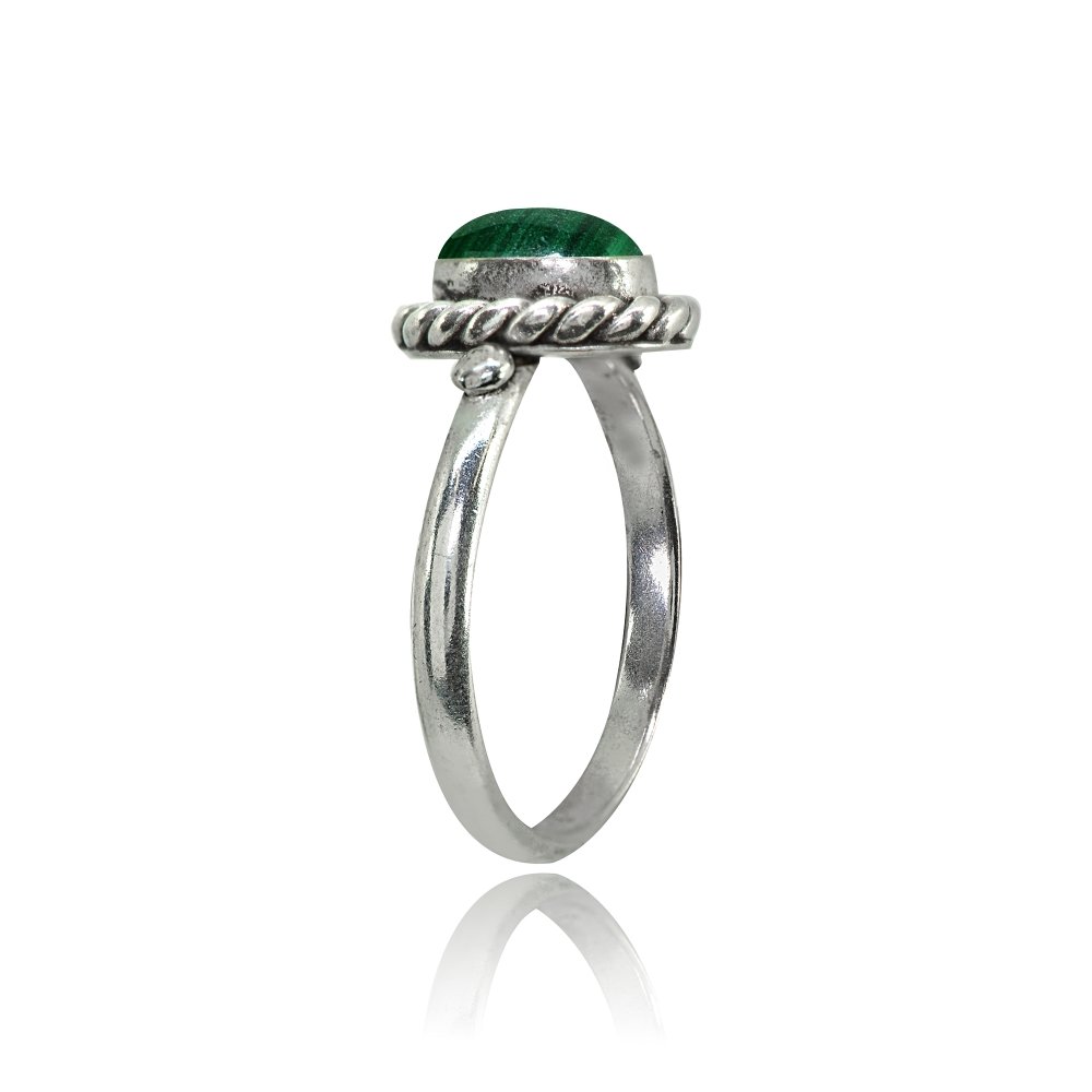 Sterling Silver Simulated Malachite Oval Oxidized Twist Braid Ring, Size 8