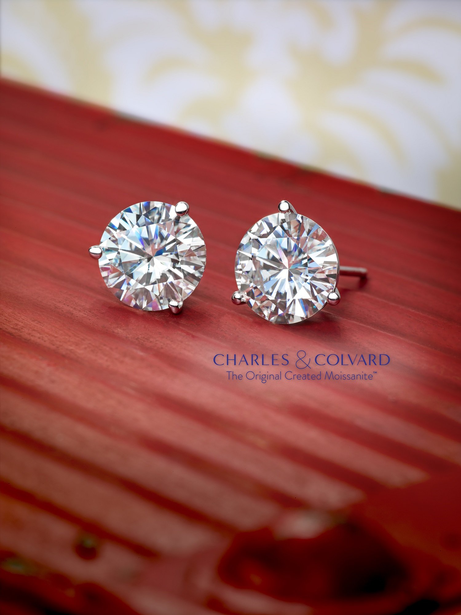 Solid 14K White Gold Round Forever Classic White Moissanite From Charles & Colvard Martini 3 Prong Secure Screw-Backs Stud Earrings For Women (1.50 Cttw, Round 6MM)