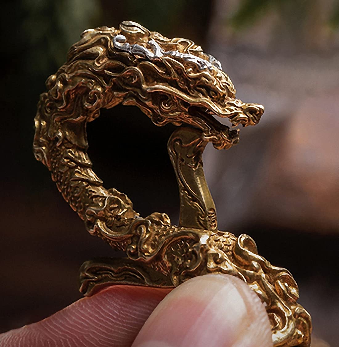 Vintage Style Brass Dragon Design Swivel Snap Hook Key Chain W/Rings Trigger Clip Keyring ( 925 Silcer Horn + Ring + Dragon ), 5.8 x 1.2 x 0.6 inch