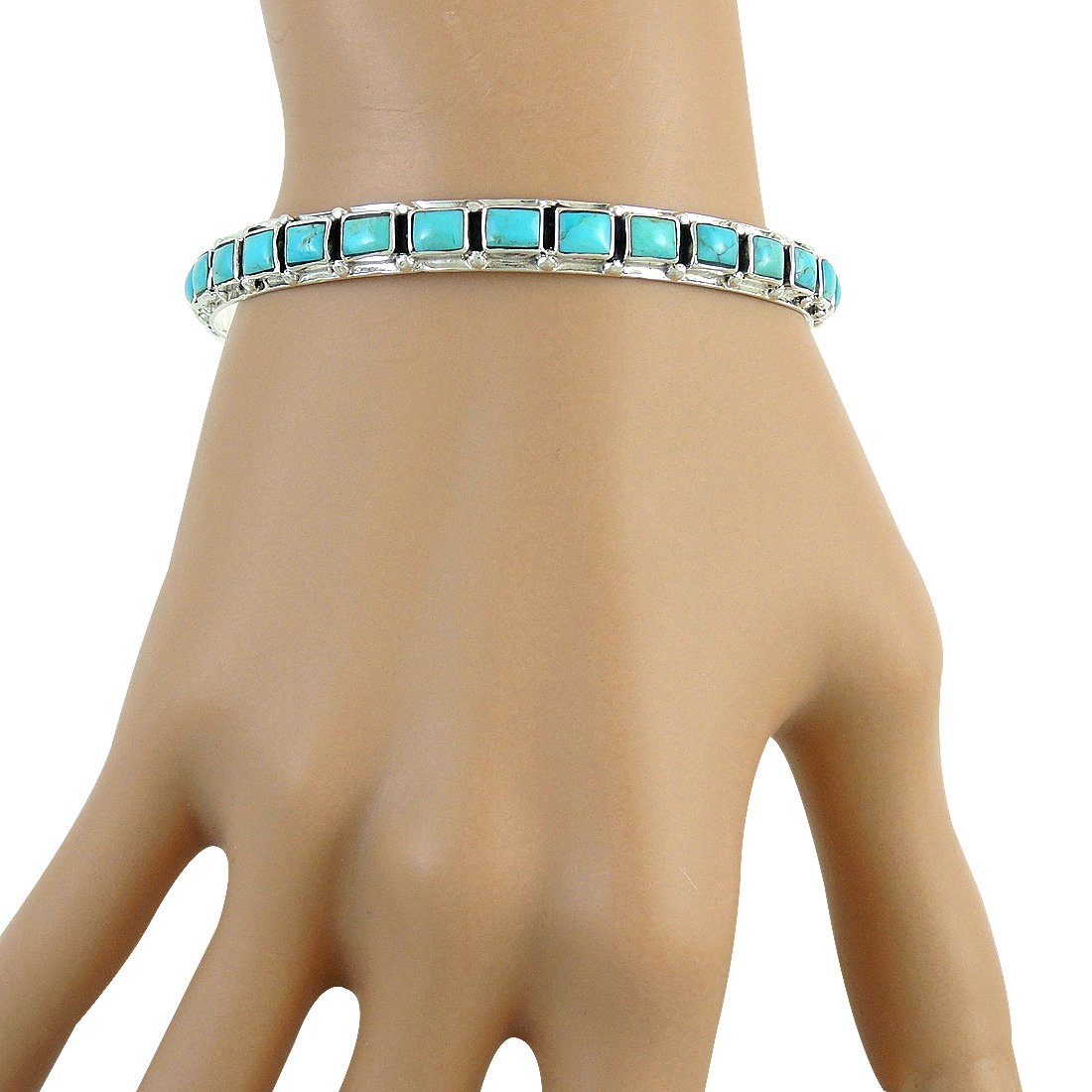 Stackable Turquoise Bangle Bracelet Sterling Silver 925 Genuine Turquoise (Turquoise)