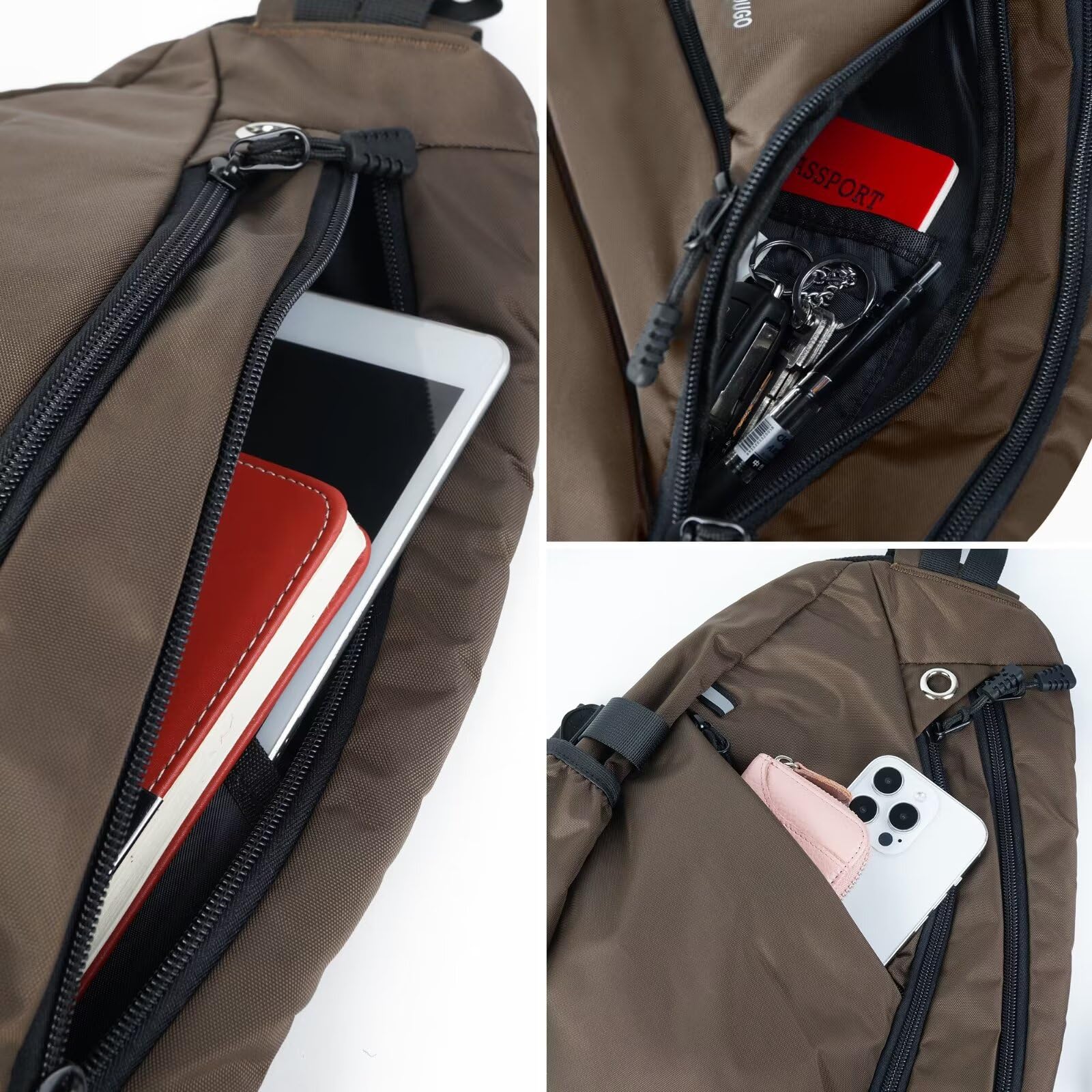 TITECOUGO Sling Backpack Travel Shoulder Bag Lightweight Chest Daypack One Strap Crossbody Bags Camp Day Packs for Women and Men Hiking Accessories Large Coffee