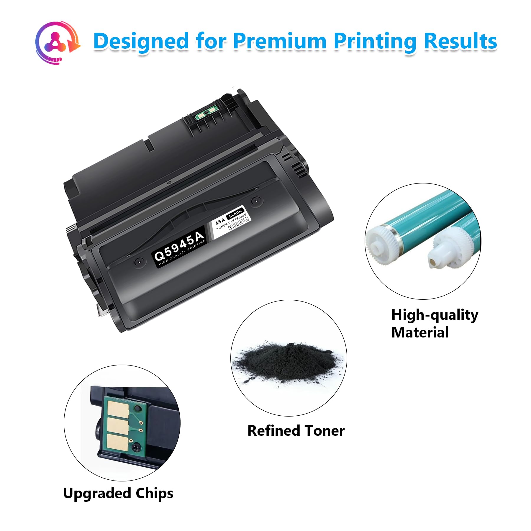 Q5945A 45A Toner Cartridge 1-Pack, 45A Ink Cartridge - Black Replacement for HP 45A 45X for Laser 4200 Series, Laser 4250 Series, Laser 4300 Series, Laser 4350 Series, Laser M4345 MFP Series Printer