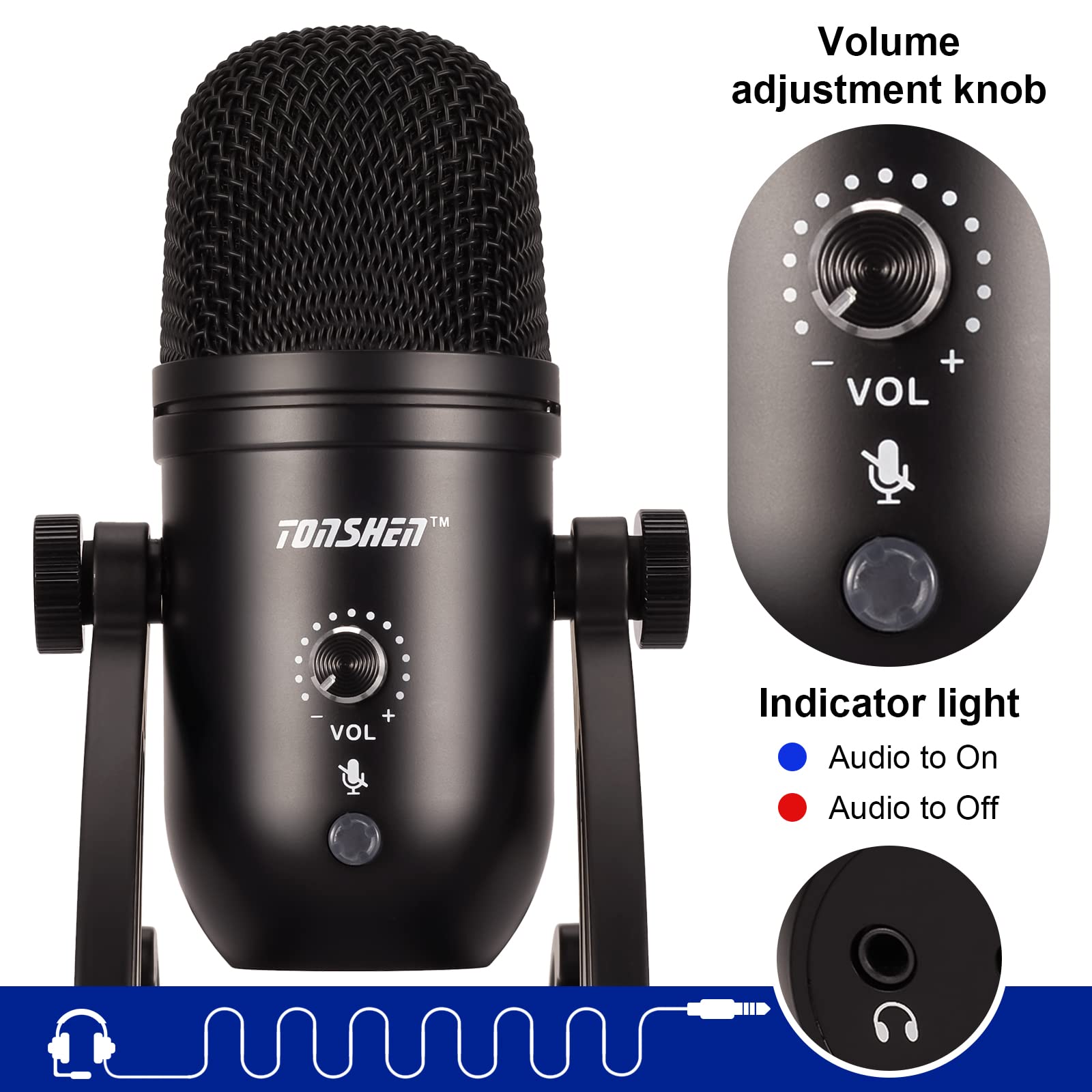 Tonshen USB Podcast Microphone Condenser Microphone for PC and Laptop Podcast Equipment Bundle Gaming Mic Studio Microphone for Singing, Vocal Recording, Streaming Supercardioid Pickup Pattern