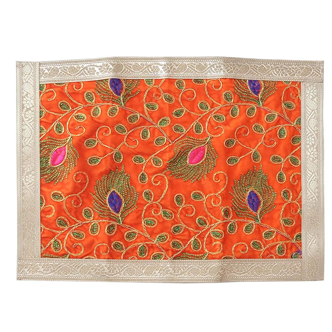 Shoppersduniya Orange Velvet Pooja Mat Aasan Cloth for Aasan Cloth Puja Mat Mandir Temple Home Office Base Chowki Slab