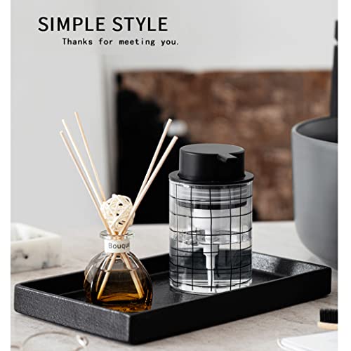 XOUVY Cute Foaming Soap Dispenser-Tray Set,Advanced Black Plaid Glass Hand Lotion Dispenser,Modern Pump Bottle for Bathroom Kitchen Home Decor ()