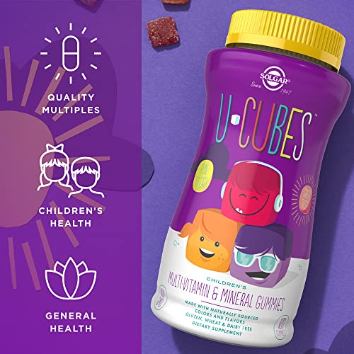 Solgar U-Cubes Children's Multi-Vitamin & Minerals, 120 Gummies - 3 Great-Tasting Flavors, Grape, Orange & Cherry - Ages 2 & Up - Non GMO, Gluten Free, Dairy Free - 60 Servings