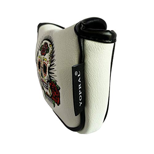 YOPRAL Golf Square Mallet Putter Head Cover Rose Sugar Skull Magnetic Putter Headcover for Golf Clubs