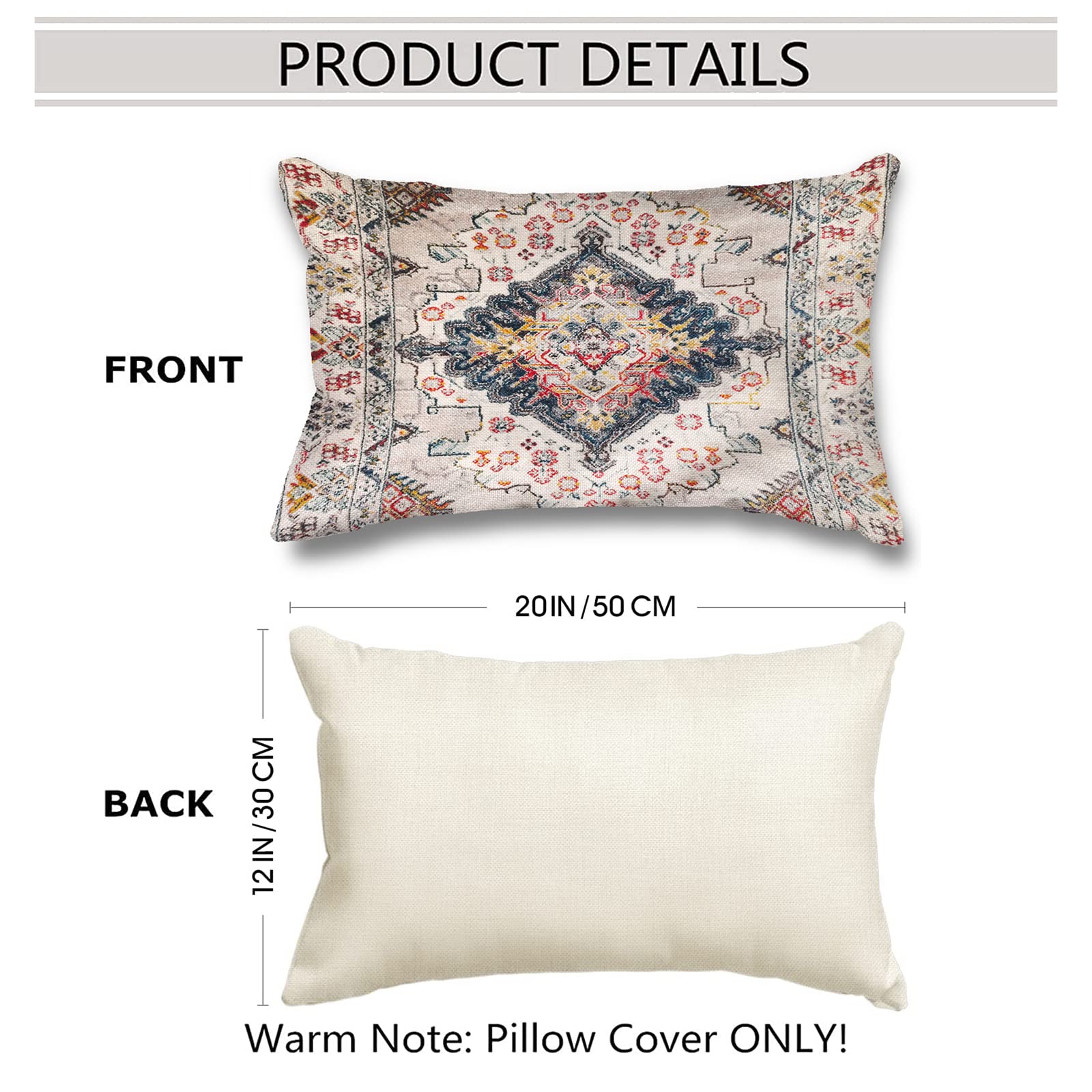 Snycler 2Pcs Boho Style Throw Pillow Cover Ethnic Design Pattern Linen Persian Carpet Tribal Pattern Throw Pillow Case Cushion Cover Home Office Decorative Square 18x18 inch