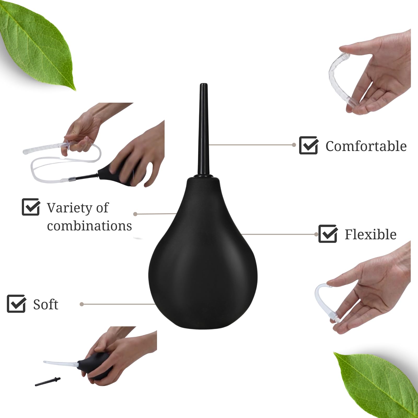 TEMONTIAN Enema Bulb Kit ,Anal Douche for Men Women Beginners,Enima Vaginal Cleaner kit for Men Women,Amal Douche Dottle,Douches for Men Women with 19.7in Hose+4 Replaceable Nozzles (BLACK)