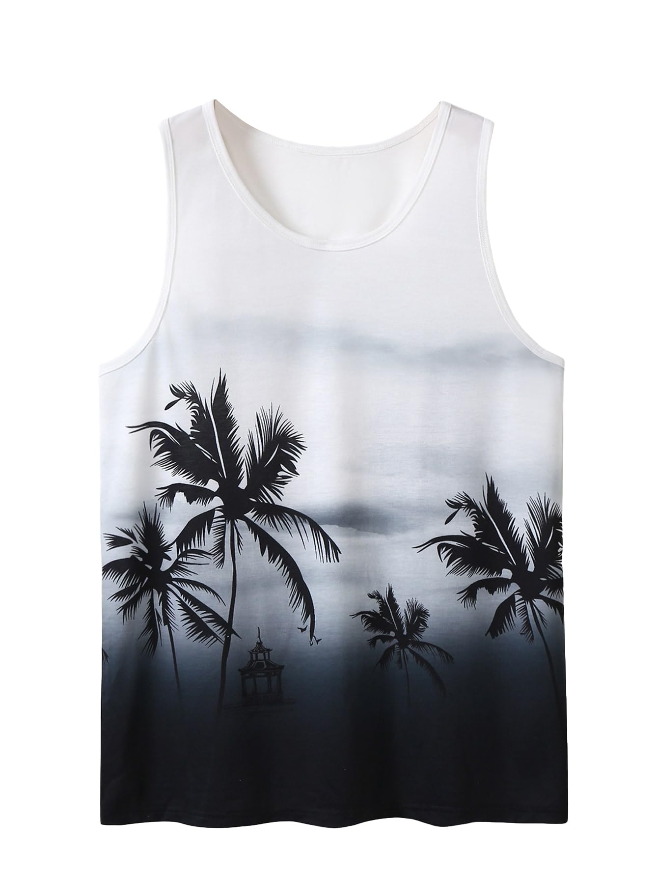 SOLY HUX Men's Tropical Print Sleeveless Tank Top Round Neck Summer Shirts Black and White Print M