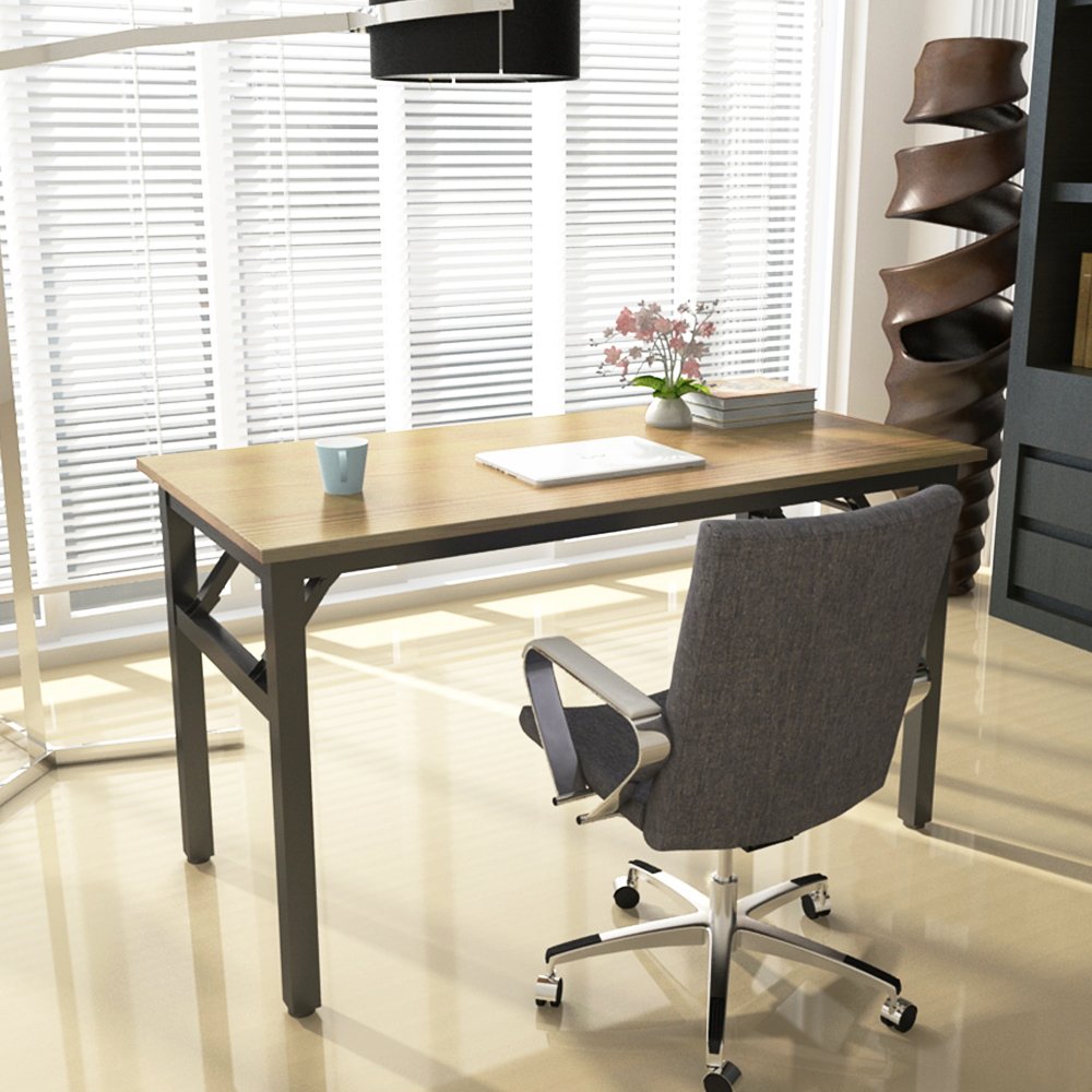 SogesPower Computer Desk Folding Table 47 inches Fully Assembled Sturdy Writing Desk for Home Office Folding Desk, Teak and Black Legs
