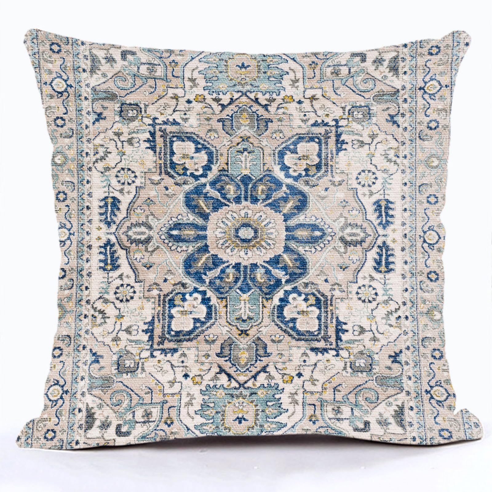 Snycler Blue Boho Style Throw Pillow Cover Ethnic Design Pattern Linen Persian Carpet Tribal Pattern Throw Pillow Case 18x18 inch Cushion Cover Home Office Decorative Square