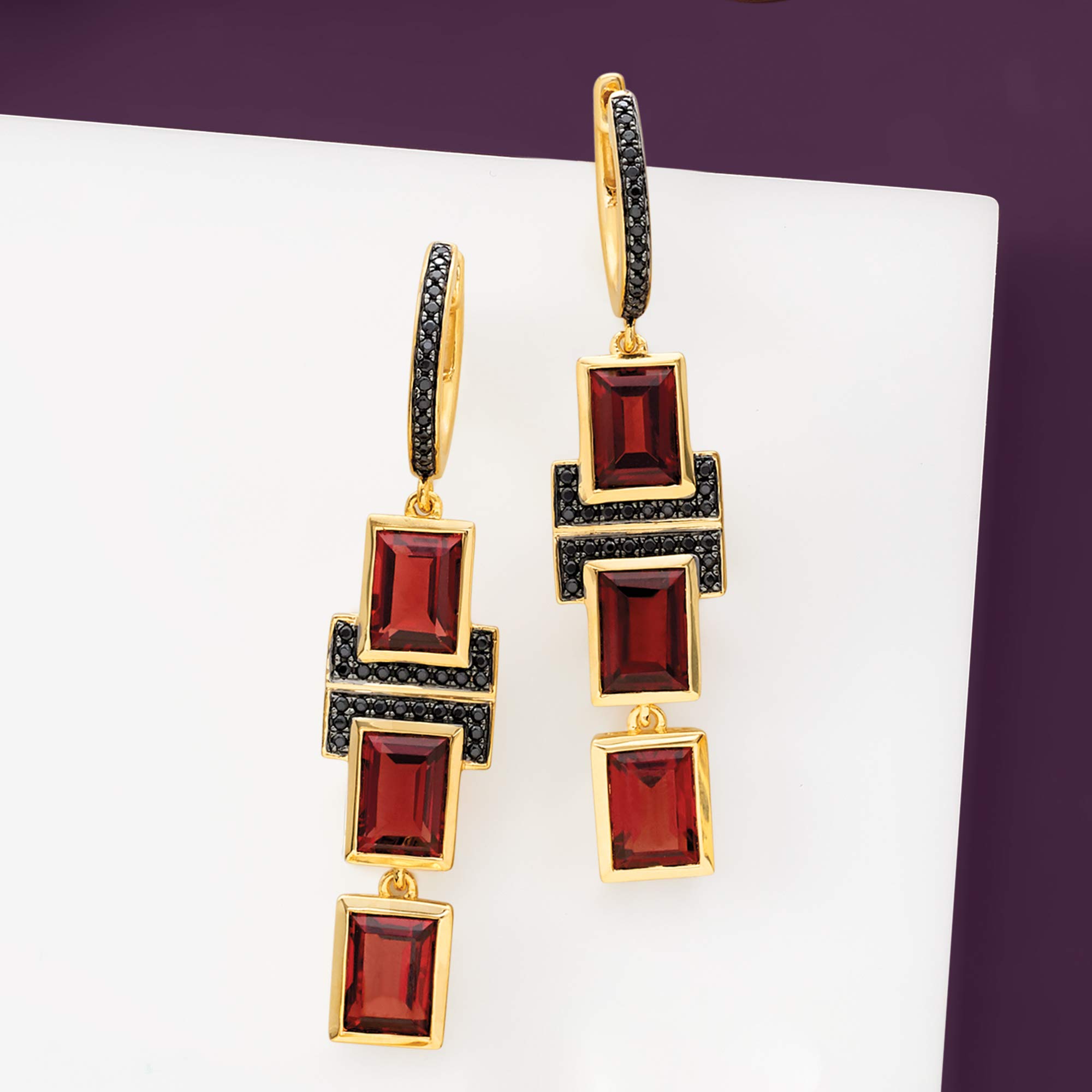 Ross-Simons 6.50 ct. t.w. Garnet and .20 ct. t.w. Black Spinel Drop Earrings in 18kt Gold Over Sterling