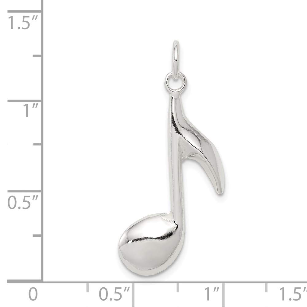 Solid 925 Sterling Silver Music Note Pendant Charm (15mm x 27mm)