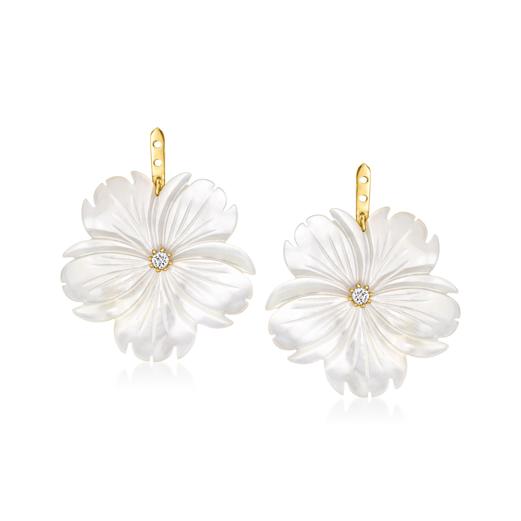 Ross-Simons Mother-Of-Pearl and .20 ct. t.w. White Topaz Flower Removable Drop Earrings With 18kt Gold Over Sterling