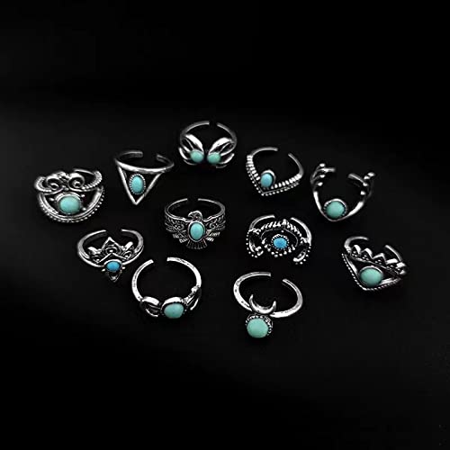 VESOCOZGSZ Vintage Boho Gold Silver Rings Set Wave Crystal Rings Set Joint Knuckle Ring Set Finger Rings Stackable Retro Mid Rings for Women and